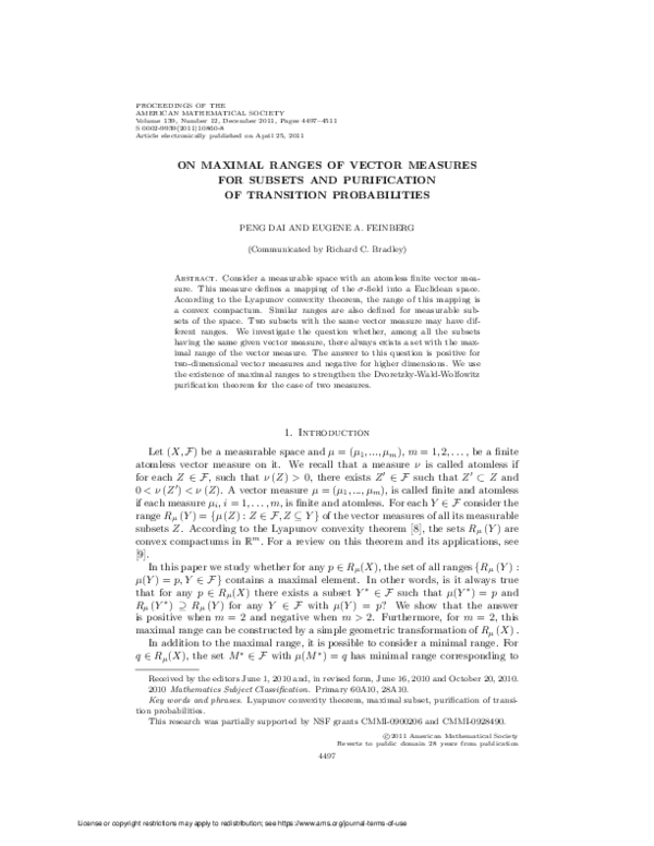 (PDF) On maximal ranges of vector measures for subsets and purification of transition ...