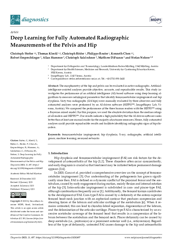 (PDF) Deep Learning for Fully Automated Radiographic Measurements of the Pelvis and Hip