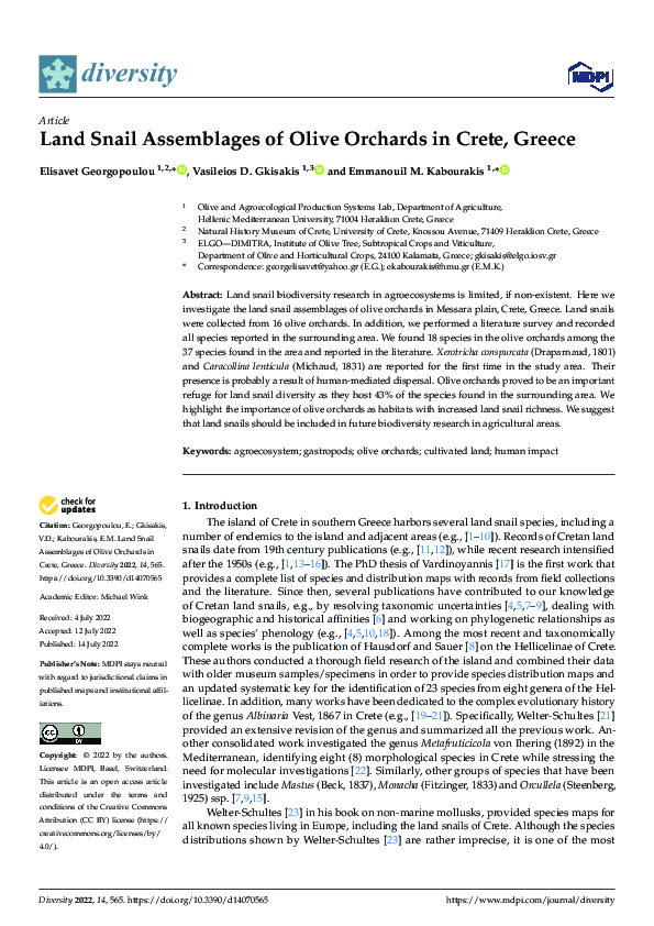 (PDF) Land Snail Assemblages of Olive Orchards in Crete, Greece