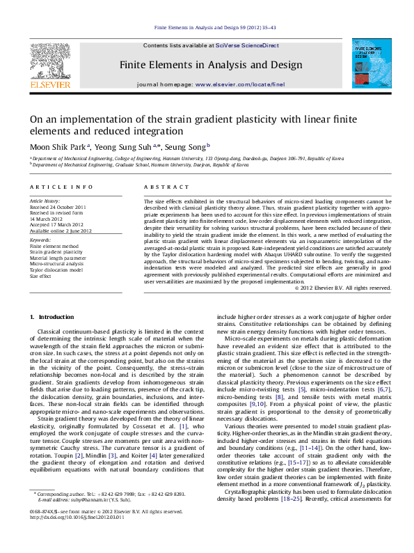 (PDF) On an implementation of the strain gradient plasticity with linear finite elements and ...