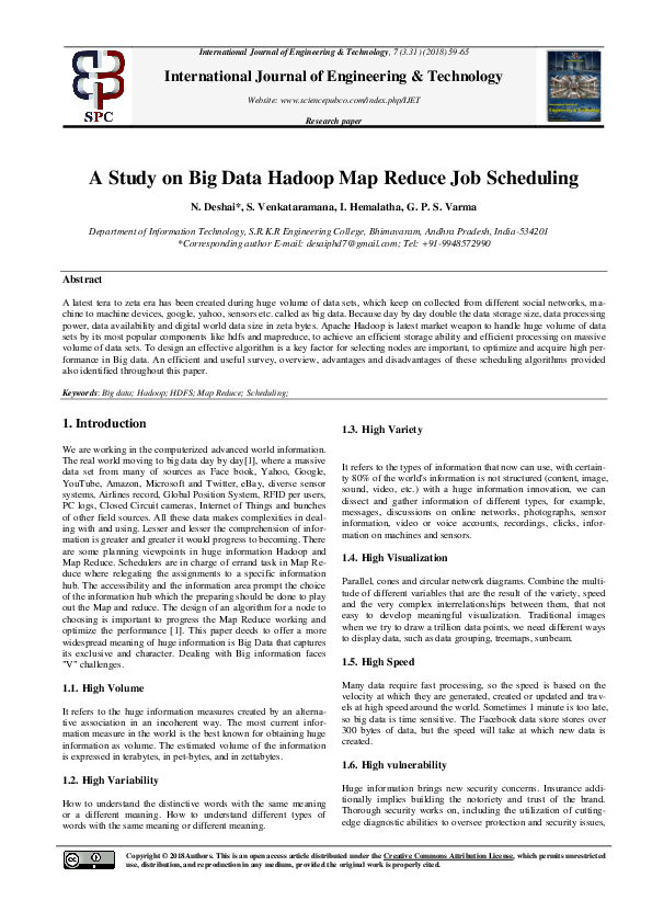 (PDF) A Study on Big Data Hadoop Map Reduce Job Scheduling