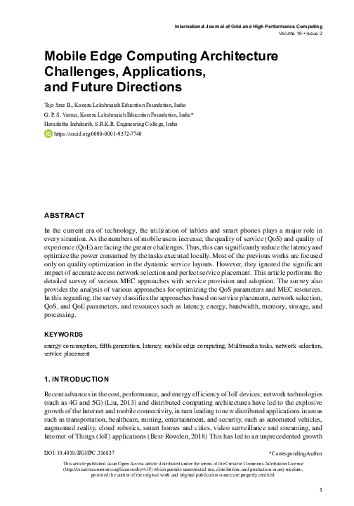 Pdf Mobile Edge Computing Architecture Challenges Applications And Future Directions