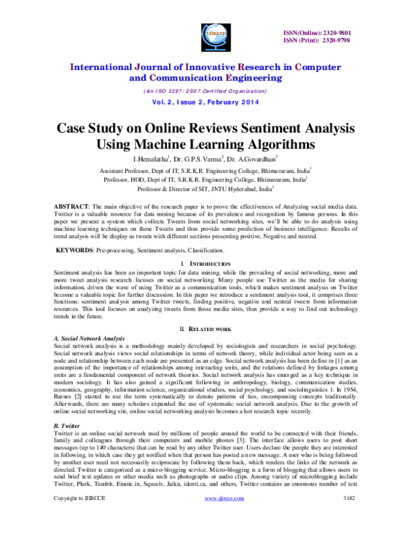(PDF) Case Study on Online Reviews Sentiment AnalysisUsing Machine Learning Algorithms