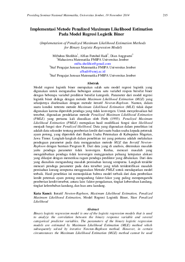 Pdf Implementasimetode Penalized Maximum Likelihood Estimation Pada