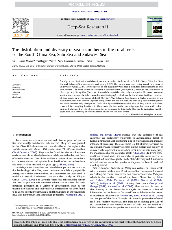 (PDF) The distribution and diversity of sea cucumbers in the coral ...