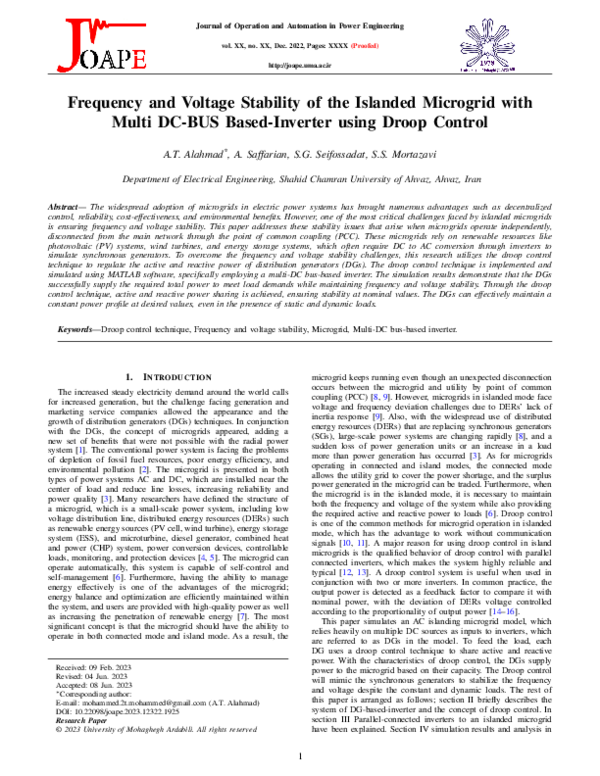 (PDF) Frequency and Voltage Stability of the Islanded Microgrid with Multi DC-BUS Based-Inverter ...