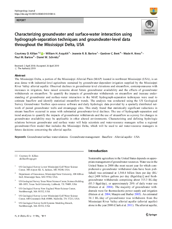 (PDF) Characterizing groundwater and surface-water interaction using hydrograph-separation ...