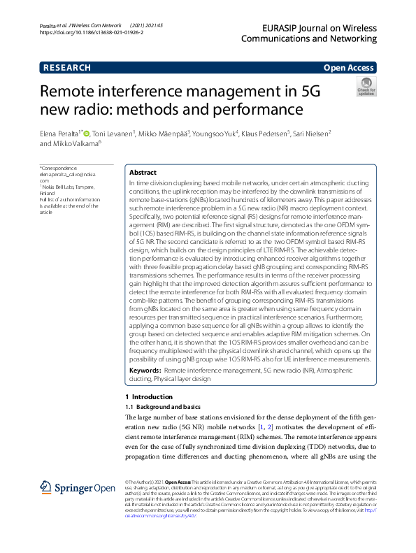 (PDF) Remote interference management in 5G new radio: methods and ...