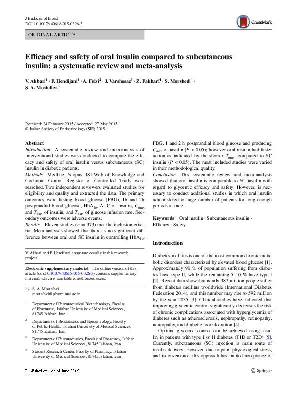 (PDF) Efficacy and safety of oral insulin compared to subcutaneous insulin: a systematic review ...