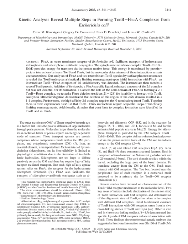 (PDF) Kinetic Steps in TonB-FhuA Complex Formation