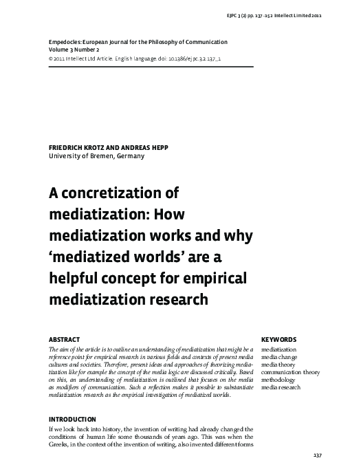 (PDF) A concretization of mediatization: How ‘mediatization works’ and ...