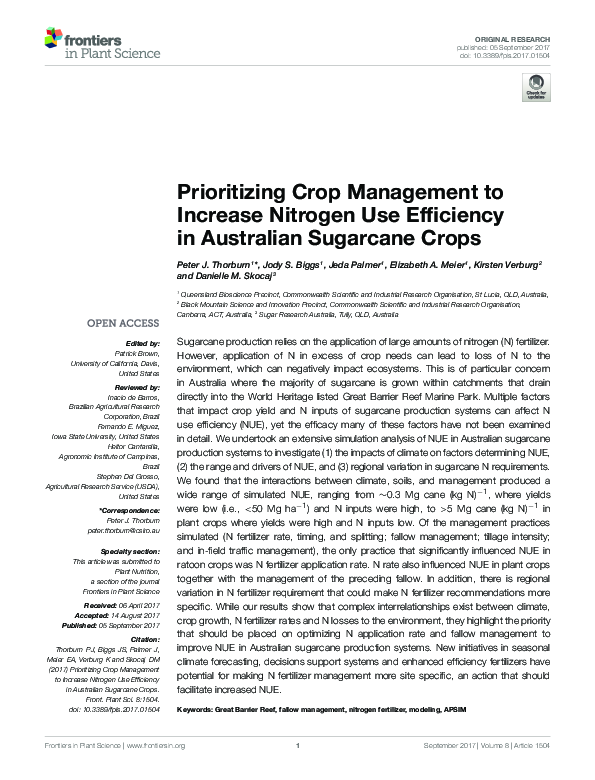 (PDF) Prioritizing Crop Management to Increase Nitrogen Use Efficiency in Australian Sugarcane Crops