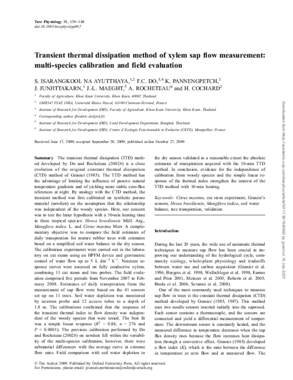 (PDF) Transient thermal dissipation method of xylem sap flow ...