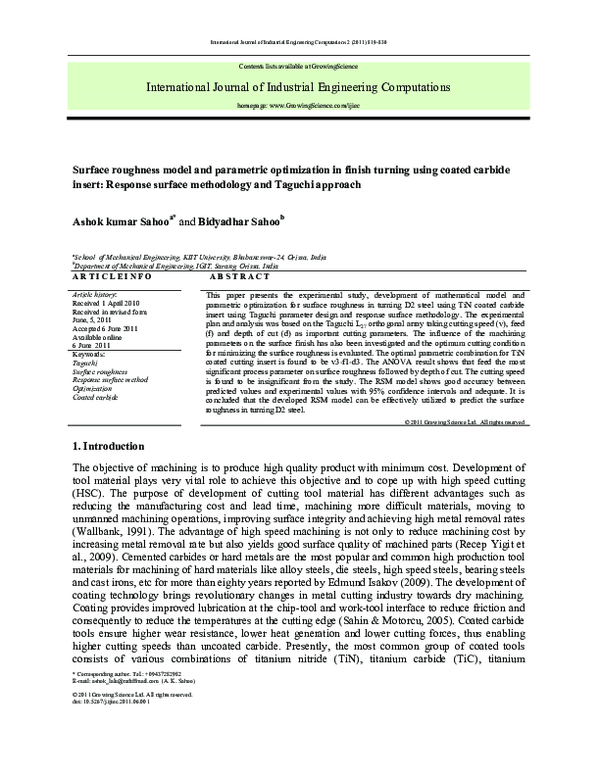 Pdf Surface Roughness Model And Parametric Optimization In Finish