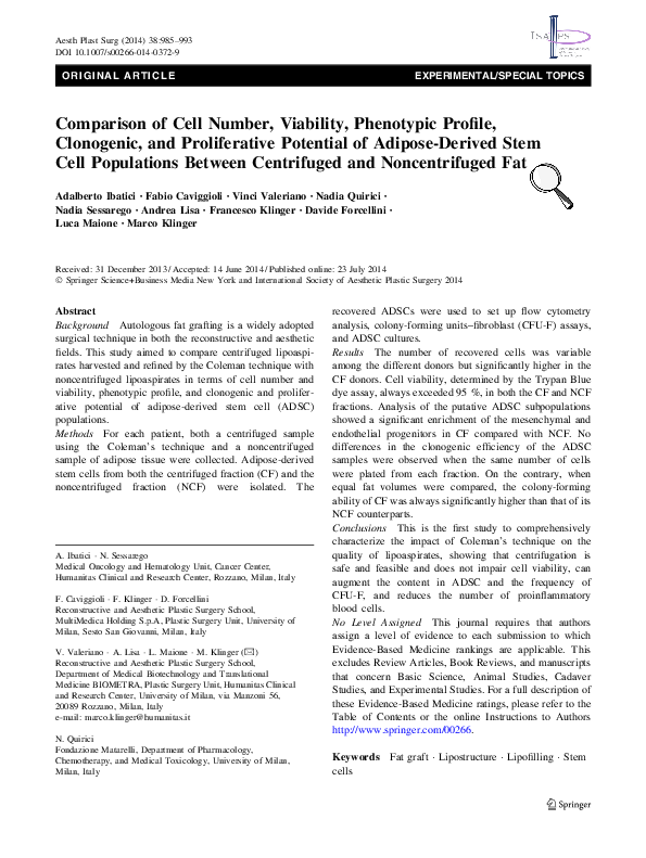 (PDF) Comparison of Cell Number, Viability, Phenotypic Profile ...