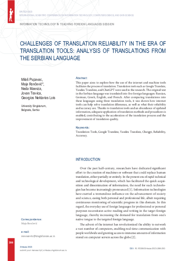 (PDF) Challenges of Translation Reliability in the Era of Translation ...