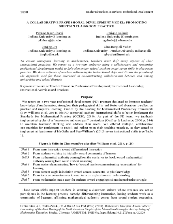 (PDF) A collaborative professional development model: promoting shifts ...