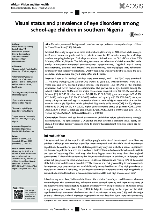 (PDF) Visual status and prevalence of eye disorders among school-age ...