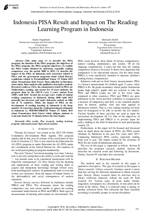(PDF) Indonesia PISA Result and Impact on The Reading Learning Program in Indonesia