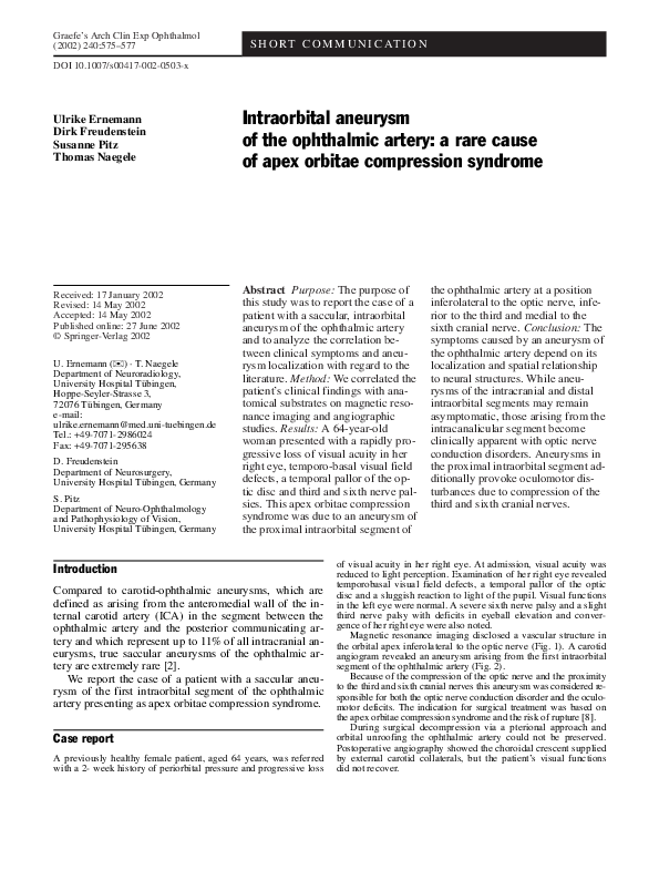 (PDF) Intraorbital aneurysm of the ophthalmic artery: a rare cause of ...