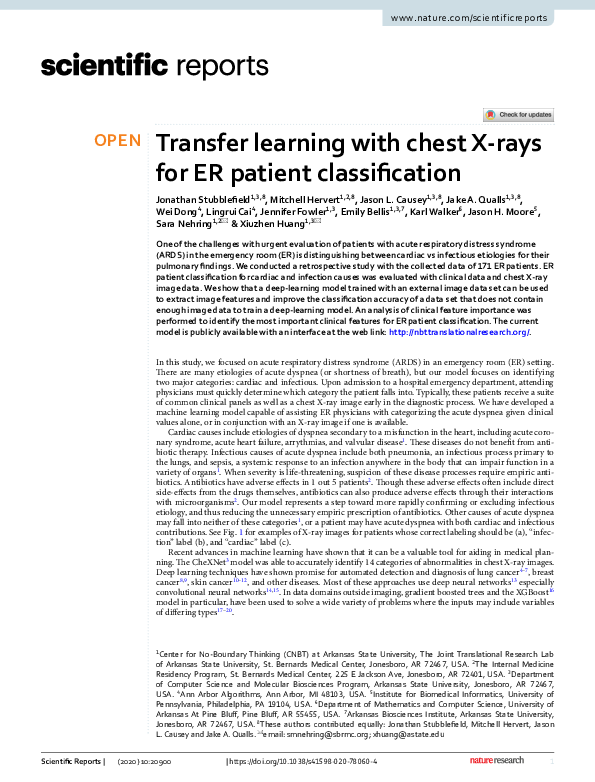 (PDF) Transfer learning with chest X-rays for ER patient classification