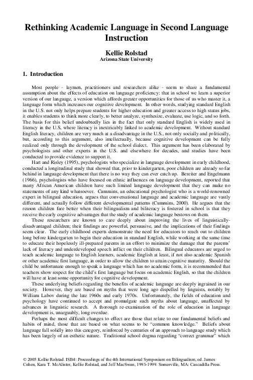 (PDF) Rethinking Academic Language in Second Language Instruction