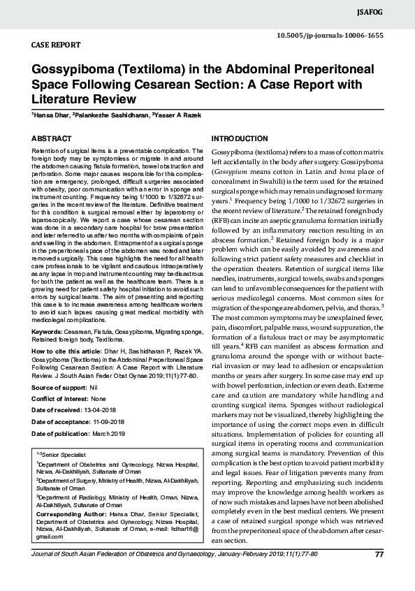 (PDF) Gossypiboma (Textiloma) in the Abdominal Preperitoneal Space ...