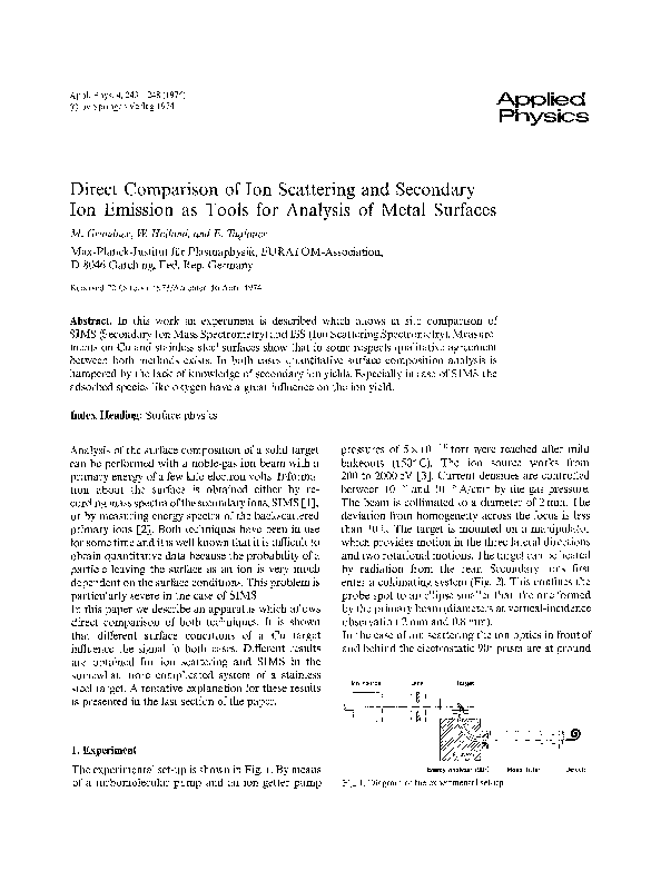 (PDF) Direct comparison of ion scattering and secondary ion emission as ...