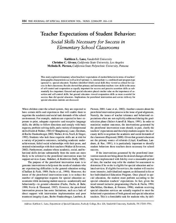 (PDF) Teacher Expectations of Student Behavior