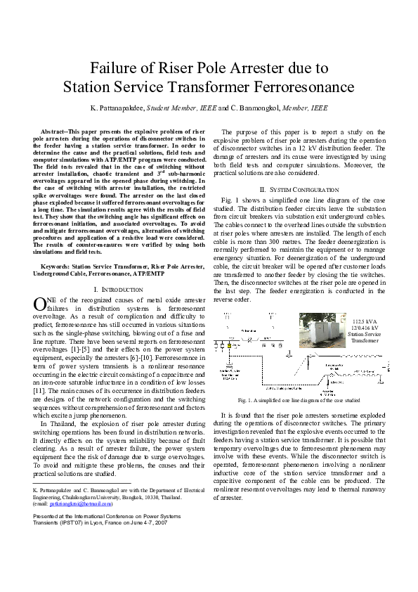 (PDF) Failure of Riser Pole Arrester due to Station Service Transformer ...