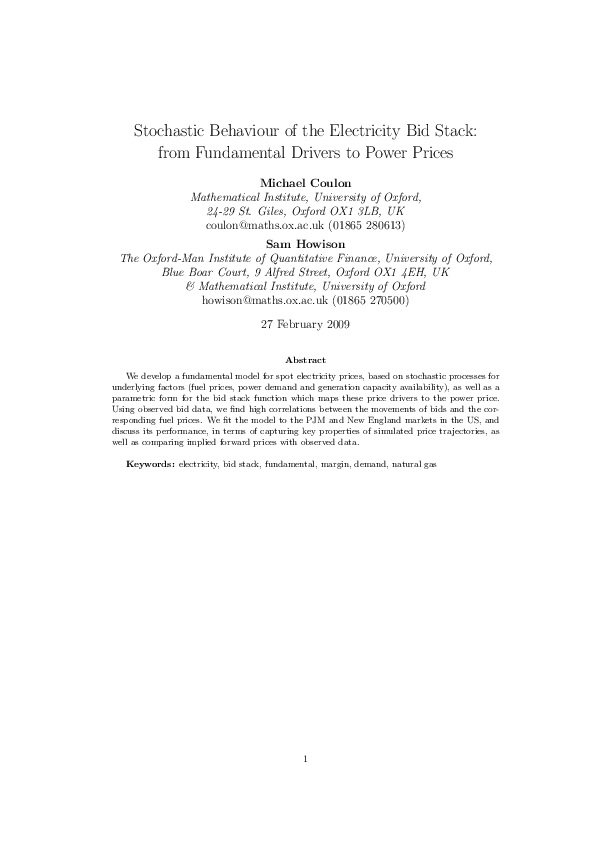 (PDF) Stochastic Behaviour of the Electricity Bid Stack: from ...