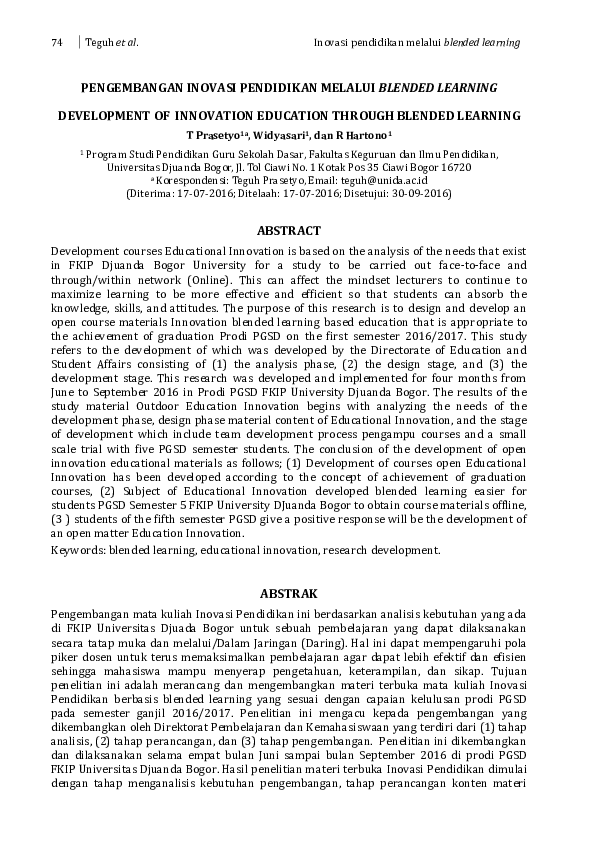 (PDF) Development of Innovation Education Through Blended Learning