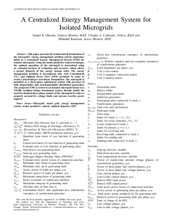 (PDF) A Centralized Energy Management System for Isolated Microgrids