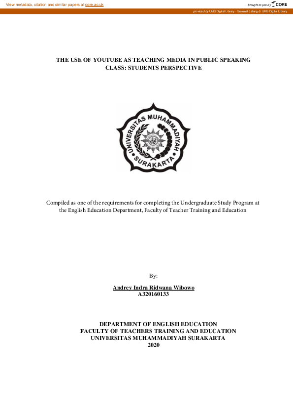 (PDF) The Use Of YouTube As Teaching Media In Public Speaking Class ...