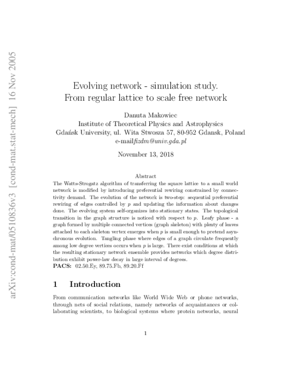 (PDF) Evolving network – simulation study | Danuta Makowiec - Academia.edu