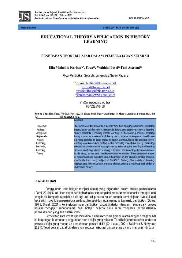 (PDF) Educational Theory Application in History Learning