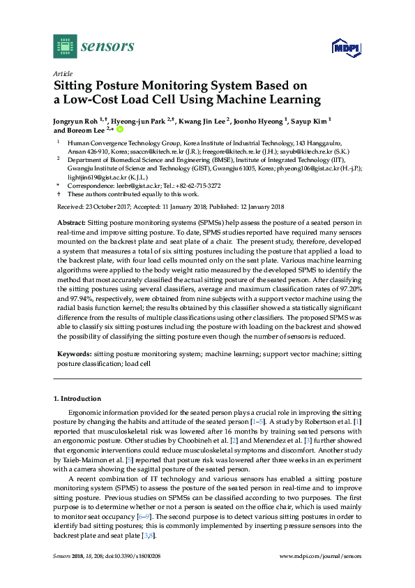 Pdf Sitting Posture Monitoring System Based On A Low Cost Load Cell Using Machine Learning