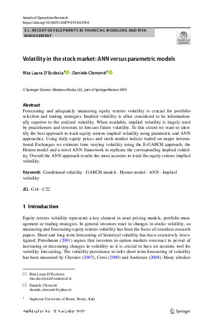 Pdf Volatility In The Stock Market Ann Versus Parametric Models