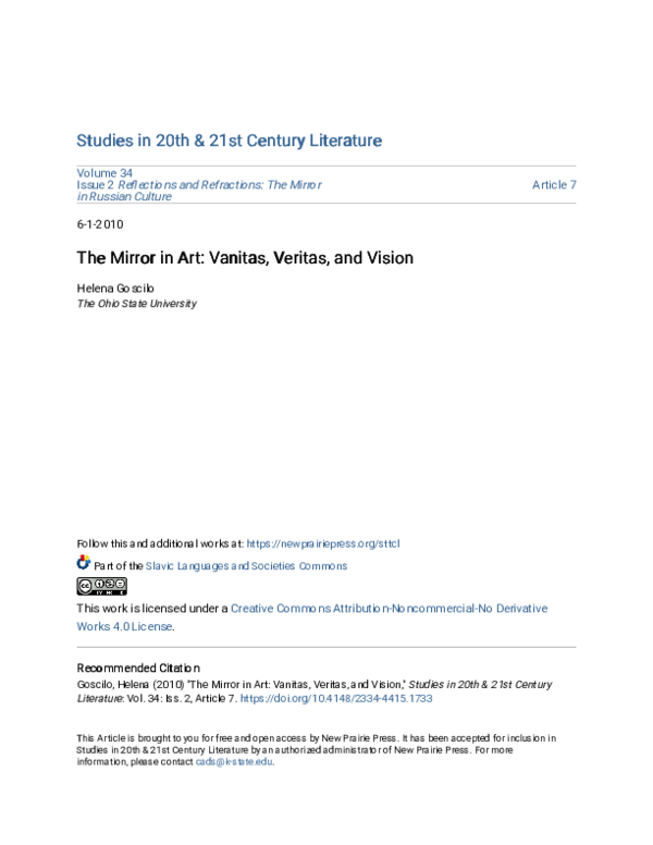 (PDF) The Mirror in Art: Vanitas, Veritas, and Vision
