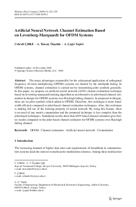(PDF) Artificial Neural Network Channel Estimation Based on Levenberg ...