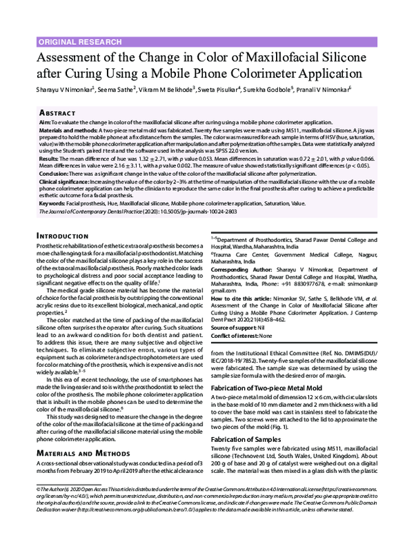 (PDF) Assessment of the Change in Color of Maxillofacial Silicone after ...