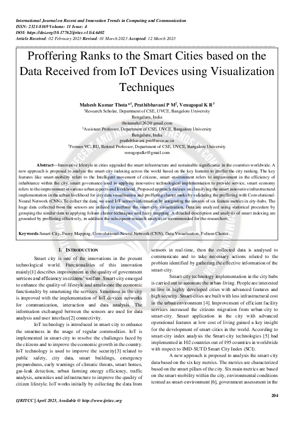 (PDF) Proffering Ranks to the Smart Cities based on the Data Received ...
