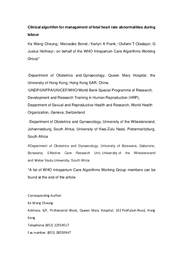 (PDF) Clinical algorithms for management of fetal heart rate ...