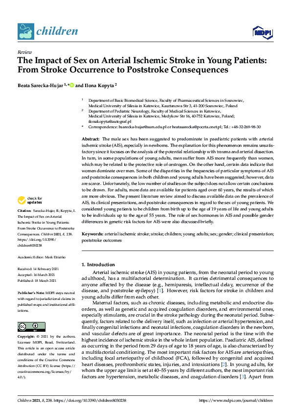 Pdf The Impact Of Sex On Arterial Ischemic Stroke In Young Patients