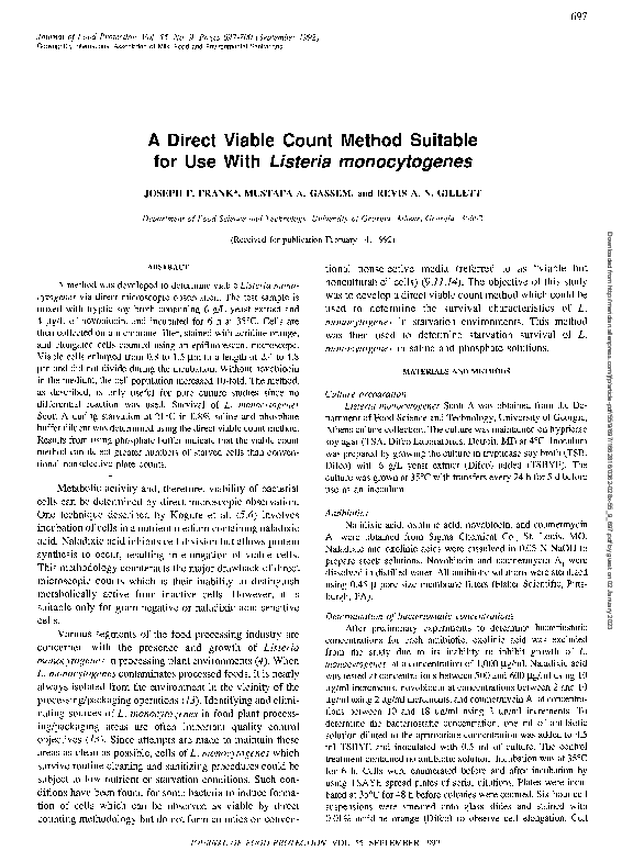 (PDF) A Direct Viable Count Method Suitable for Use With Listeria ...