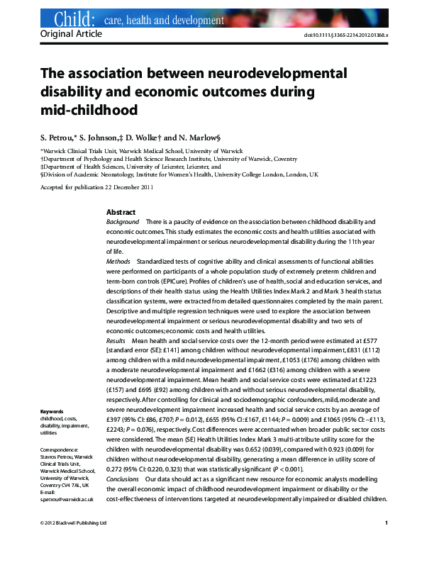 (PDF) The association between neurodevelopmental disability and ...