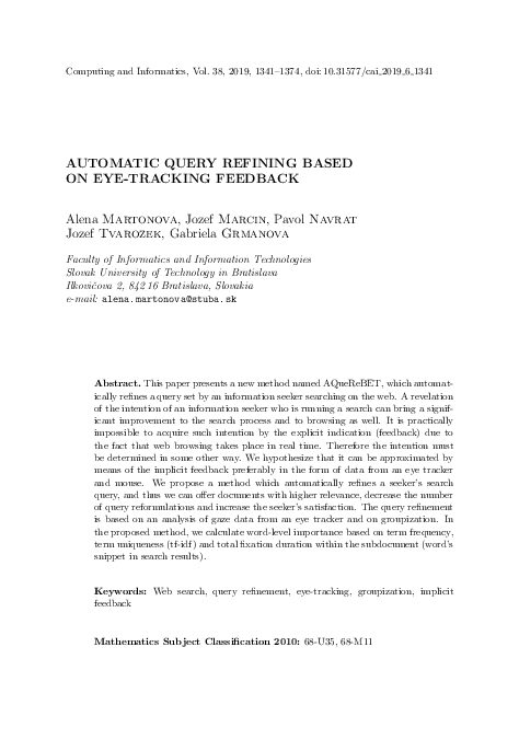 (PDF) Automatic Query Refining Based on Eye-Tracking Feedback | Pavol Navrat - Academia.edu