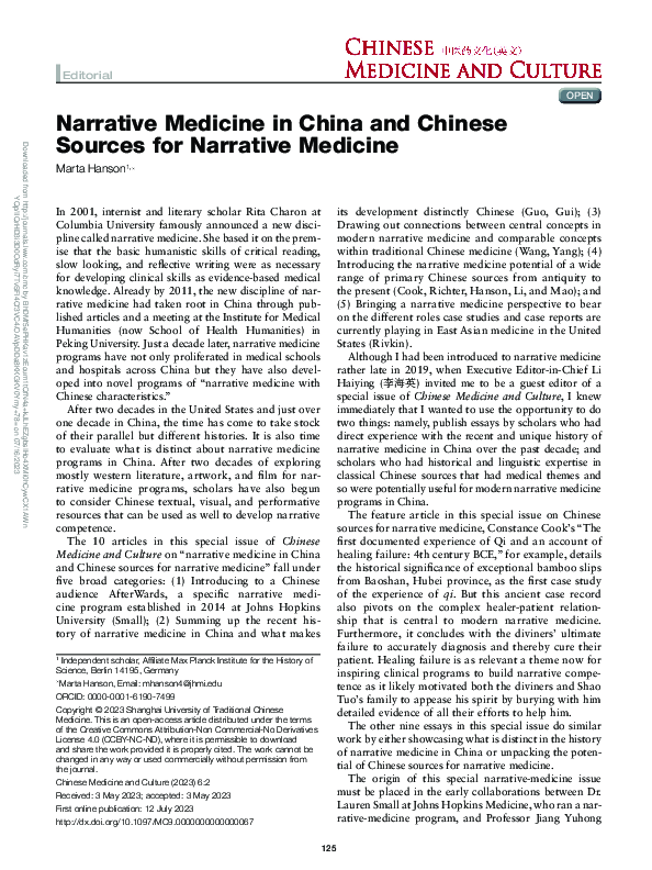 (PDF) 2023 Narrative Medicine in China and Chinese Sources for ...