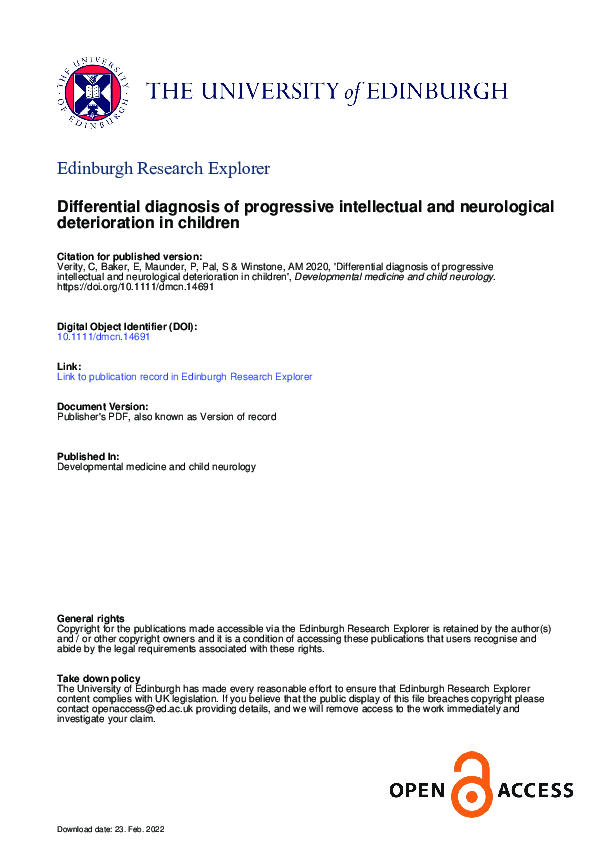 (PDF) Differential diagnosis of progressive intellectual and ...