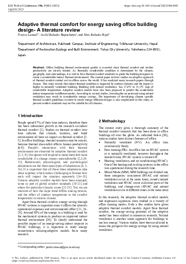 (PDF) Adaptive thermal comfort for energy saving office building design ...